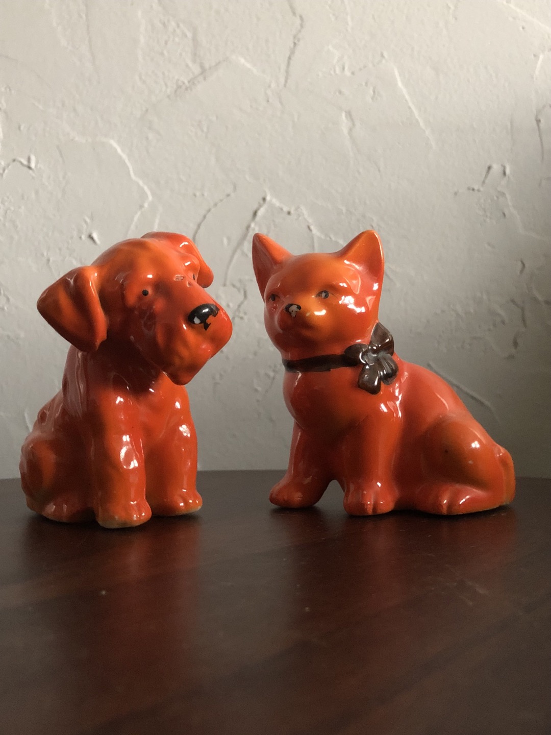 Vintage Ceramic Dog And Cat Figurines Made In Japan Orange