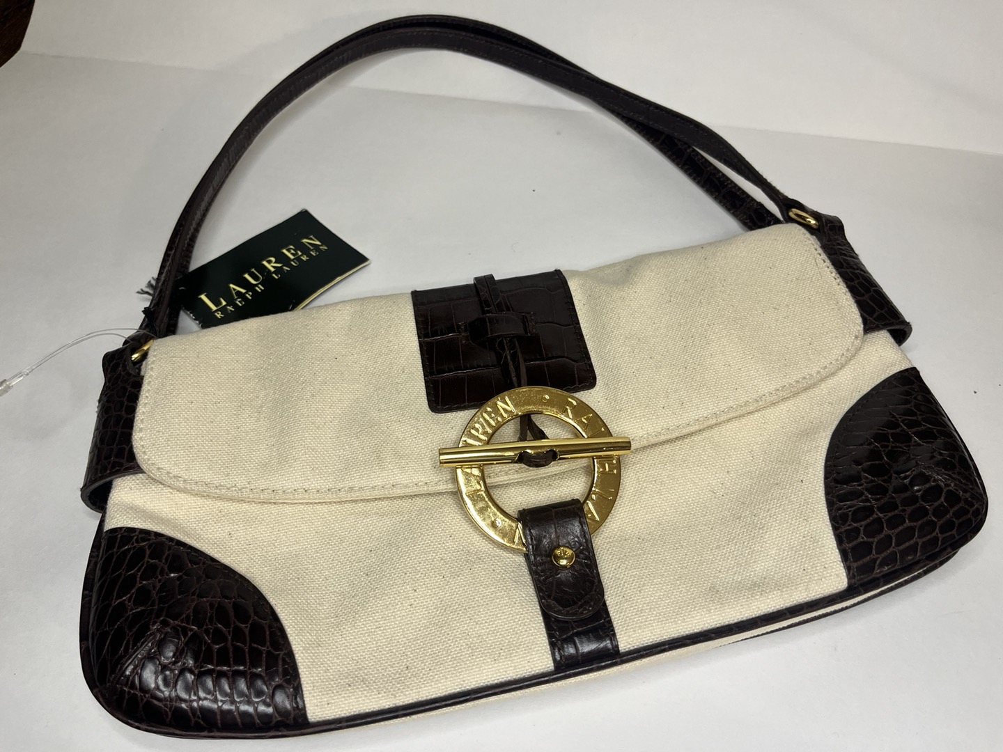 Vintage- NWT- Ralph Lauren Canvas Toggle Handbag/ Shoulder Bag-off White