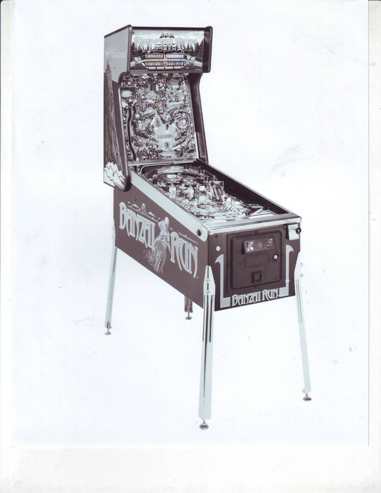 Banzai Run Pinball Machine Photo Original Game Black White 1988 Vintage ...