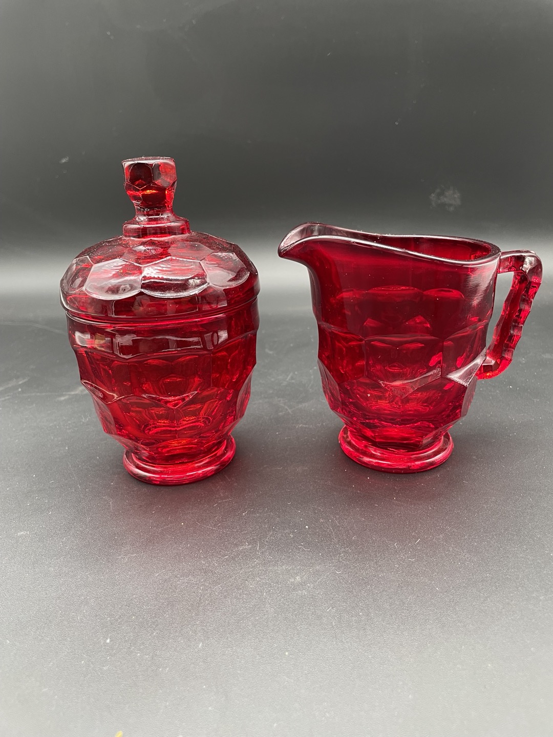Vintage Viking Georgian Ruby Red Creamer & Sugar Set