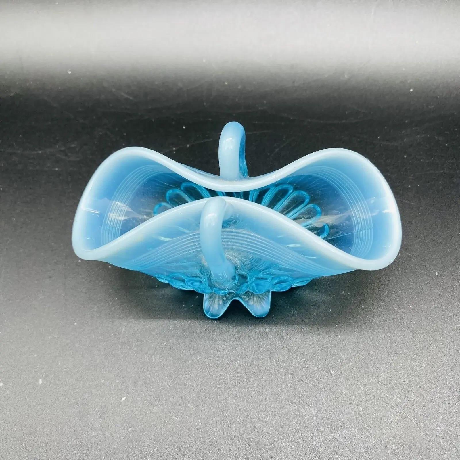 Antique English George Davidson Pearline Opalescent Glass Basket 1890s