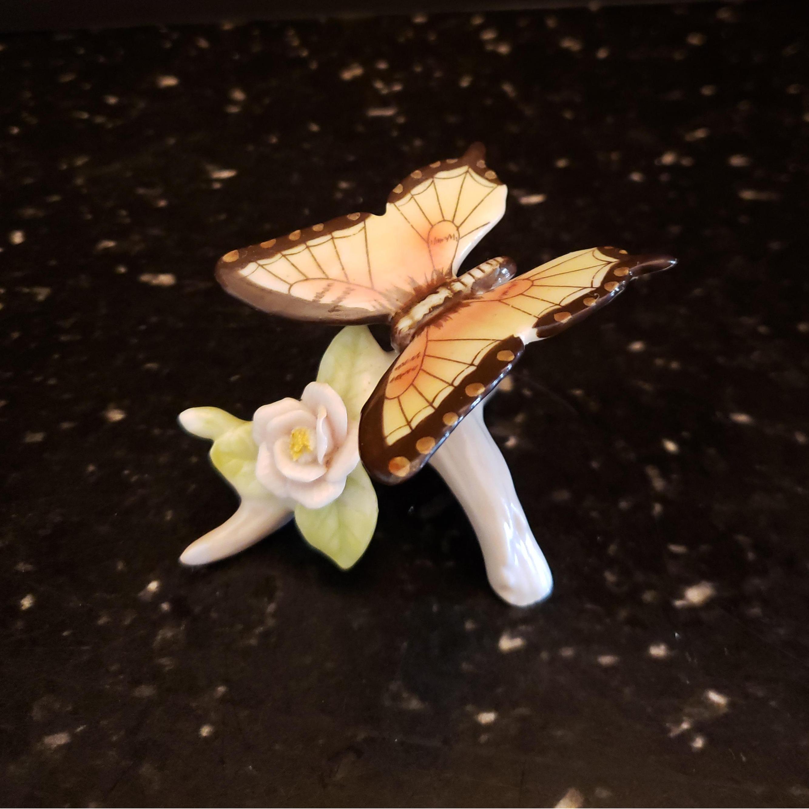 George Good Pink Porcelain Rose Monarch Butterfly Figurine Vintage ...
