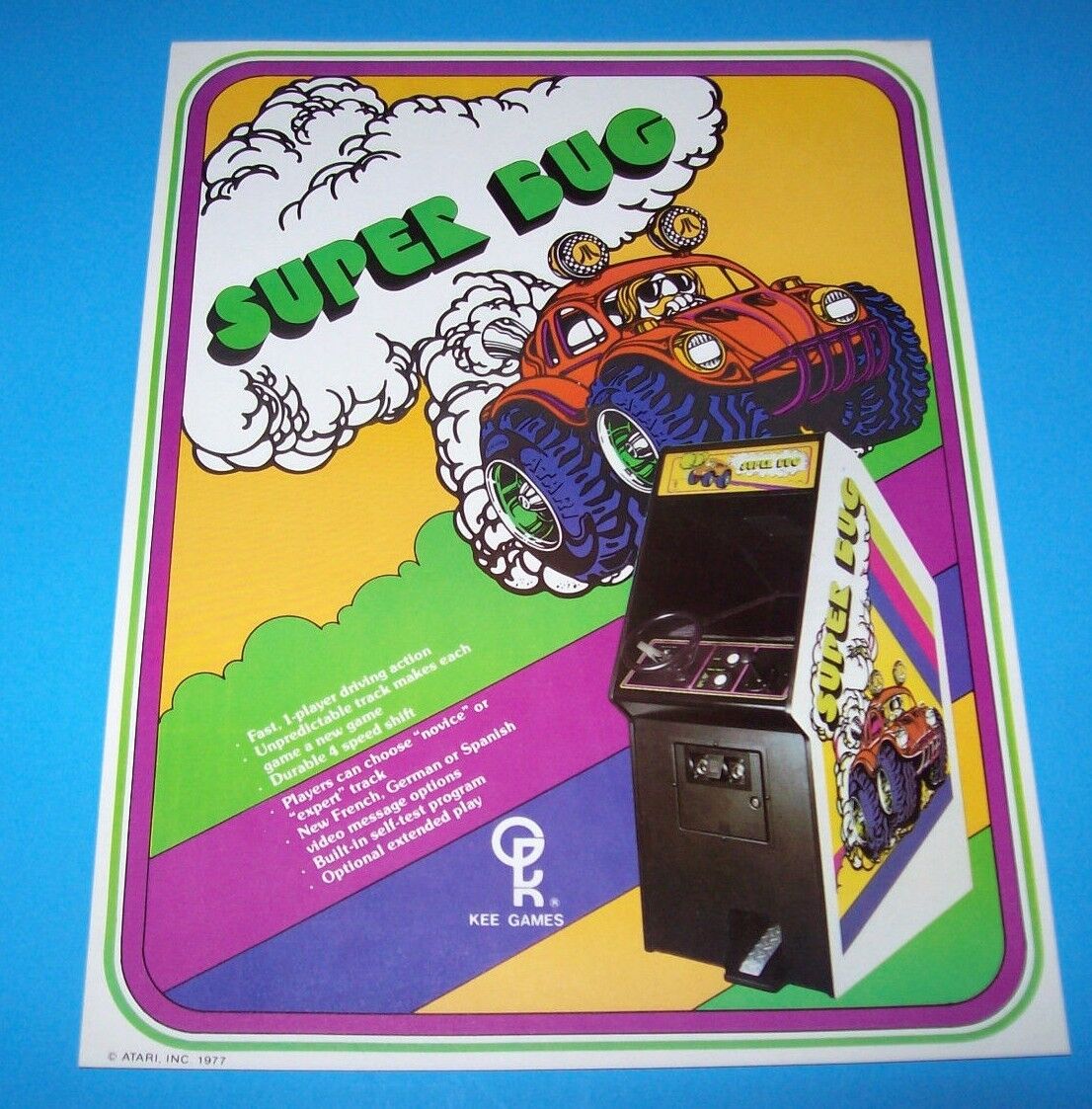 SUPER BUG Original 1977 NOS Video Arcade Game Flyer VW Bug Race Vintage ...