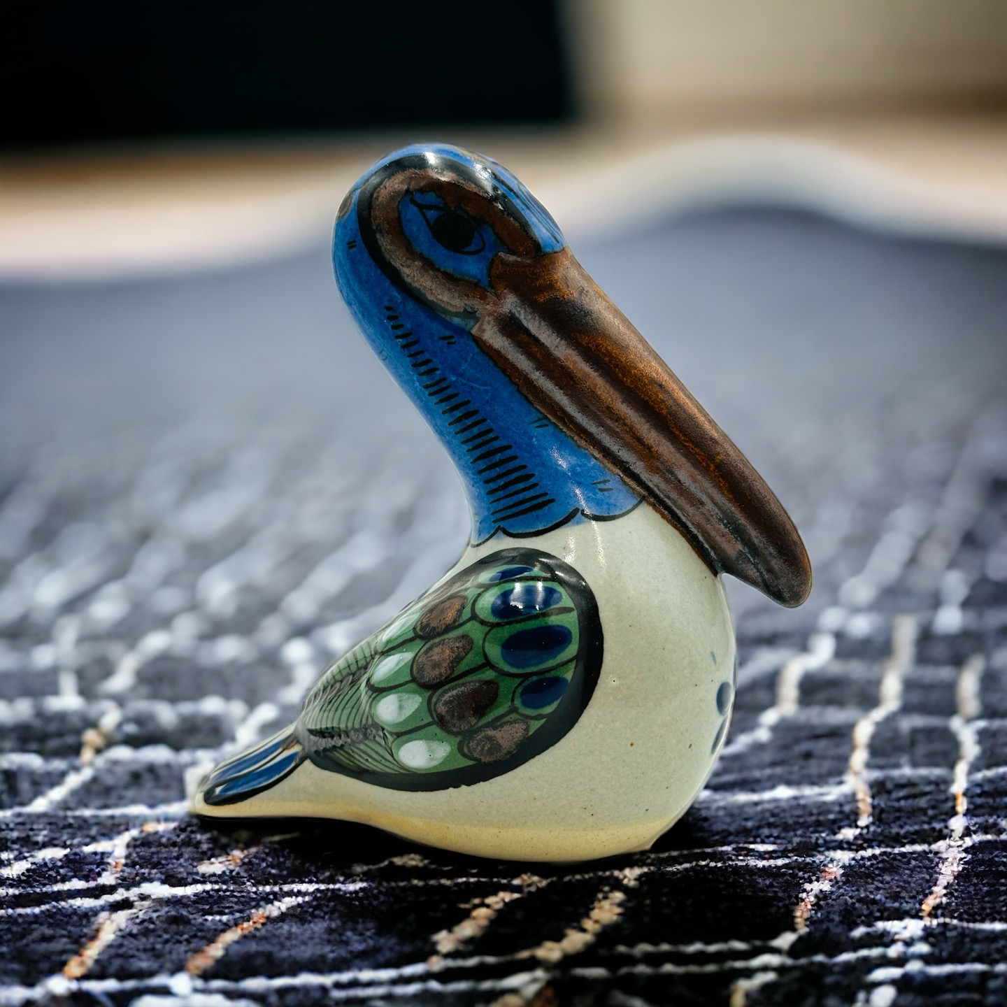 Tonala Mexico Pelican Hand Painted Mexican Folk Art Decor Blue Green ...