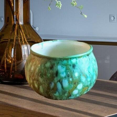 Signed Green Ceramic Vintage Art Pottery Bowl, Handmade Late Century ...
