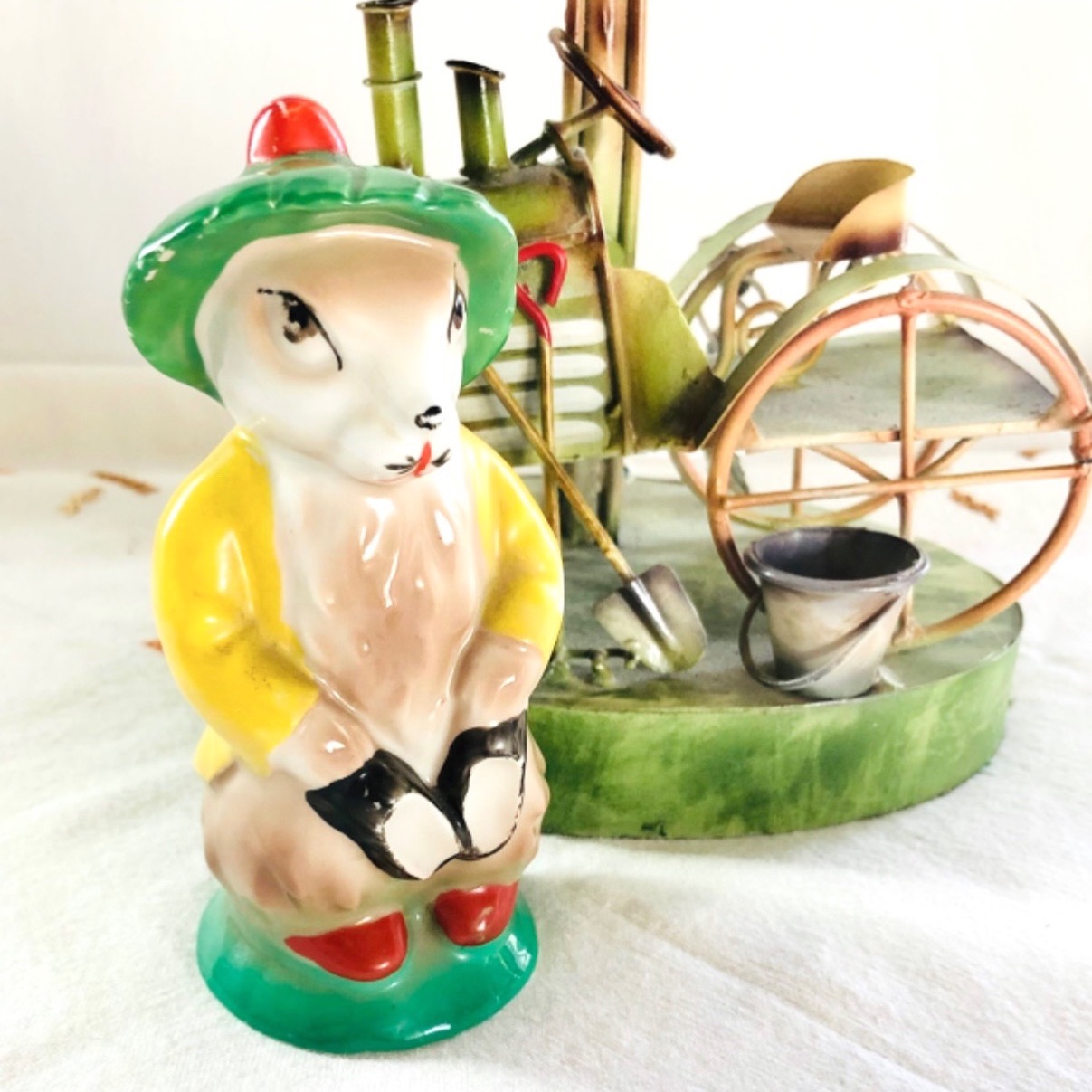 Porcelain Bunny Rabbit Gardening Figurine-Japan