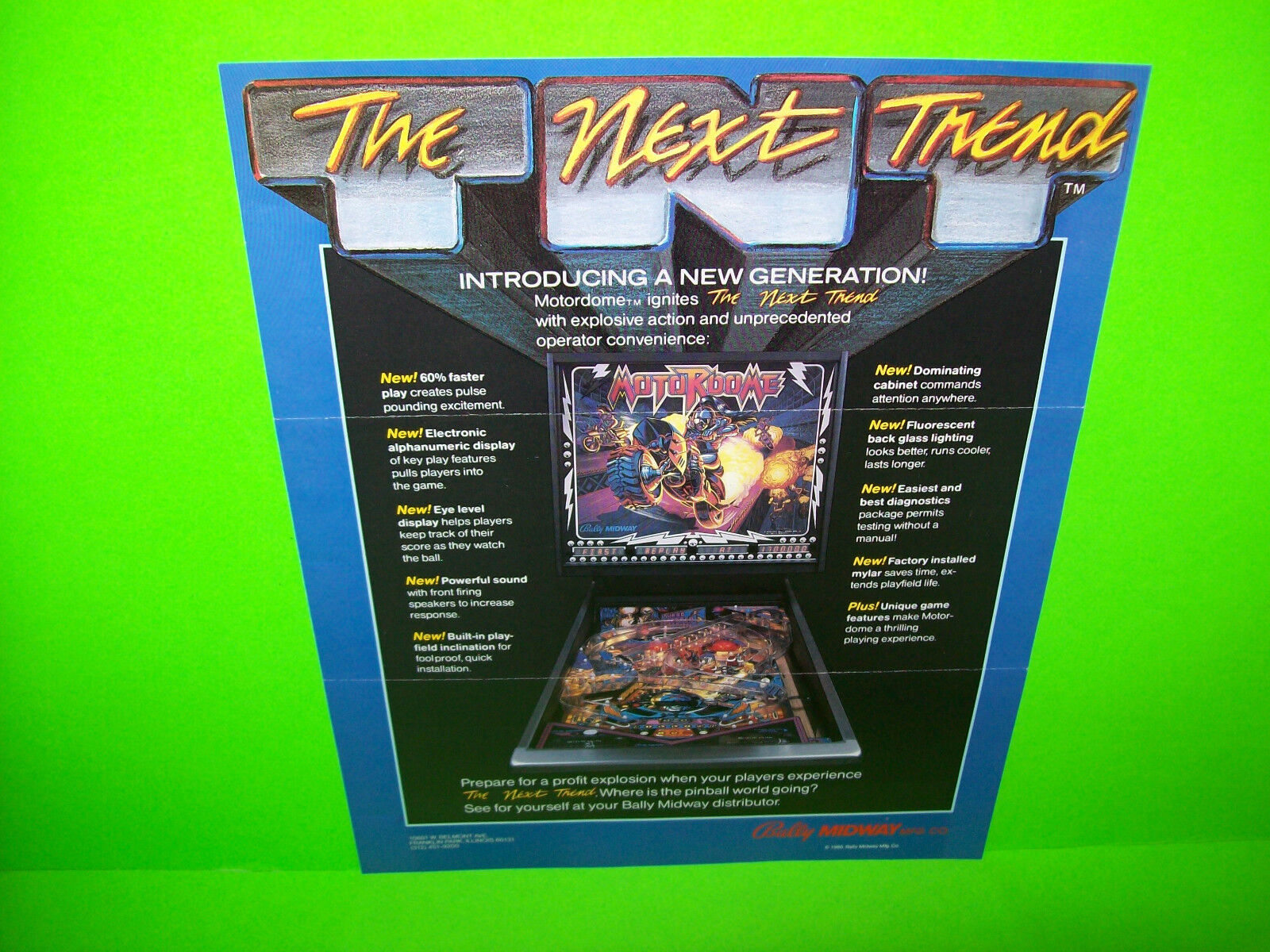 Motordome 1986 ORIGINAL Flipper Game Pinball Machine Promo Sales FLYER
