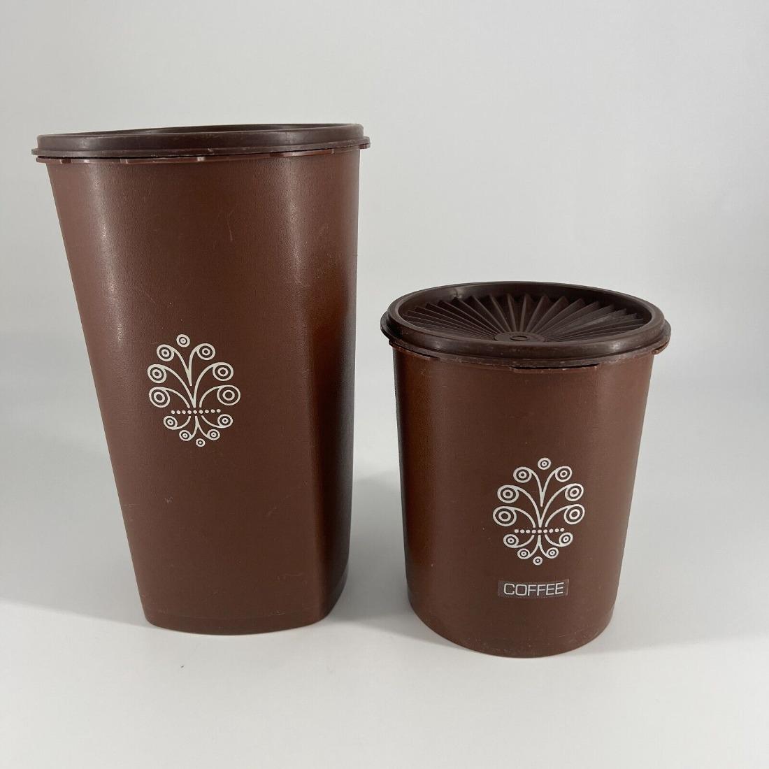 Set of 2 Brown Tupperware Canisters Vintage 70s coffee servalier