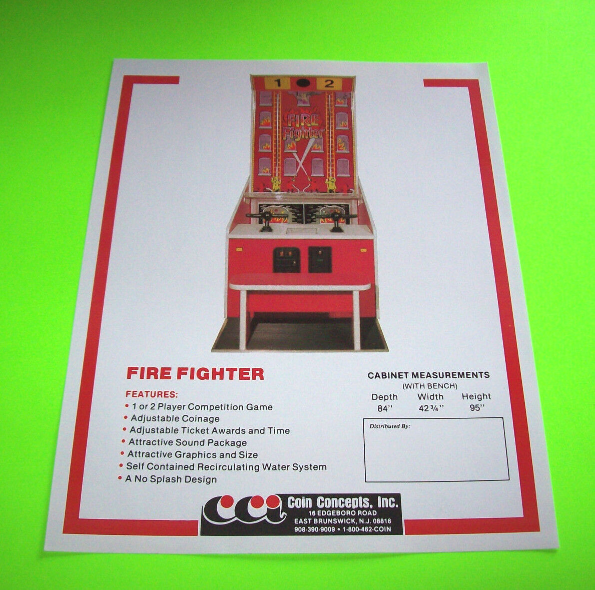 FIRE FIGHTER ORIGINAL NOS ARCADE REDEMPTION GAME SALES FLYER