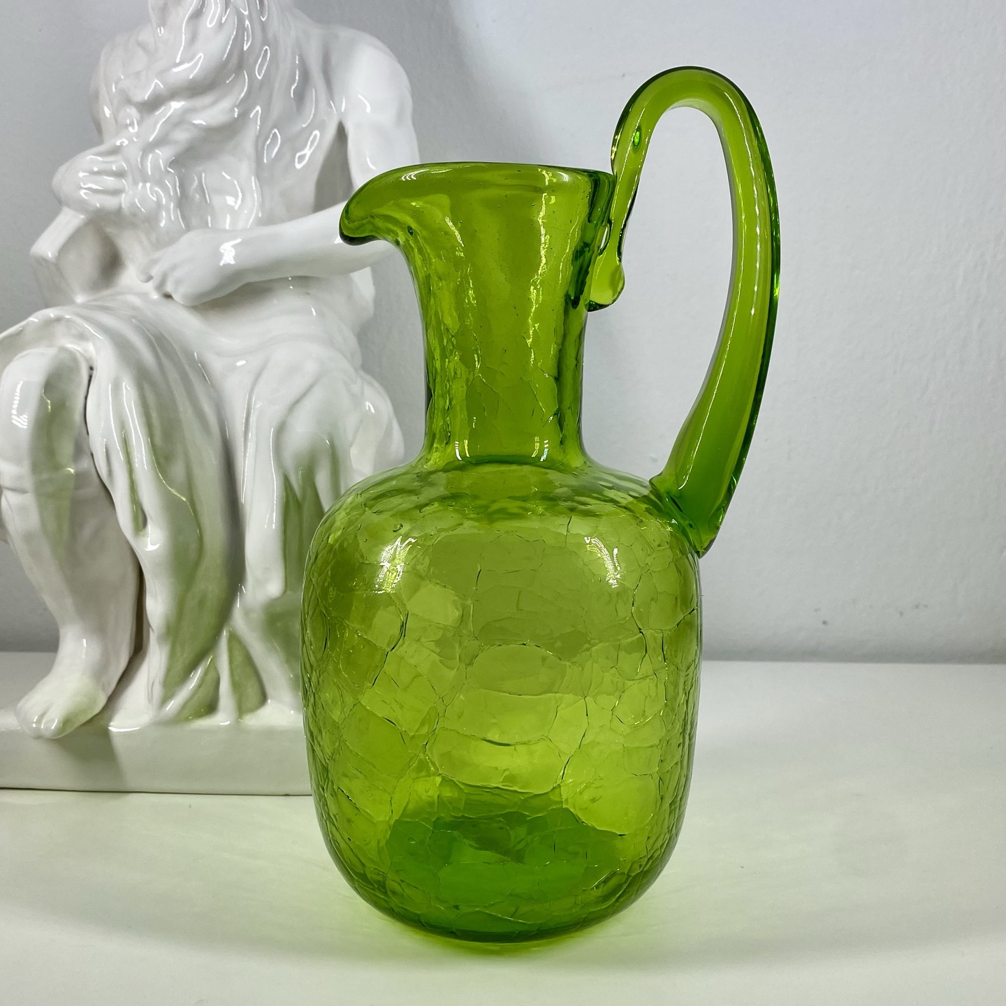 BLENKO #656s Crackle Glass PITCHER Olive Green 1965 JOEL MYERS Eames ...