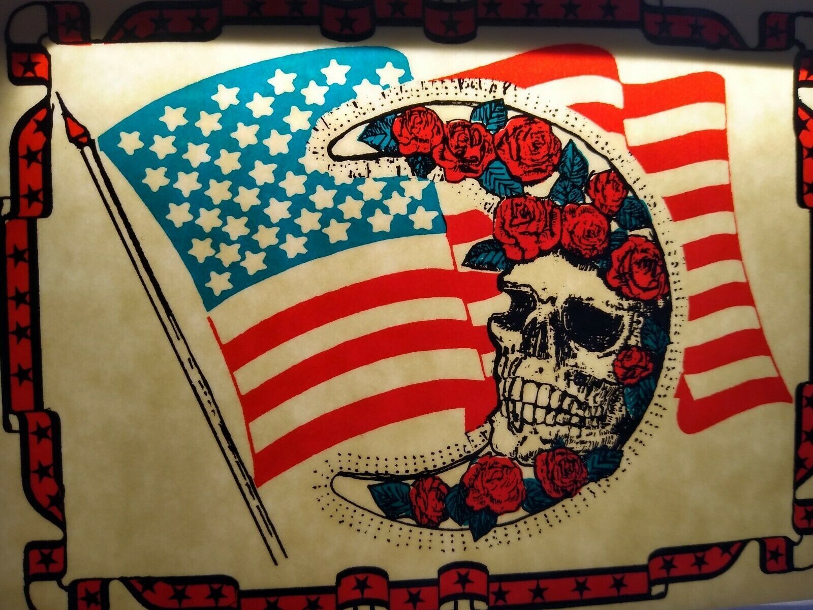 Grateful Dead Car Window Decal 1980s US Flag Skull Red Roses Moon ...