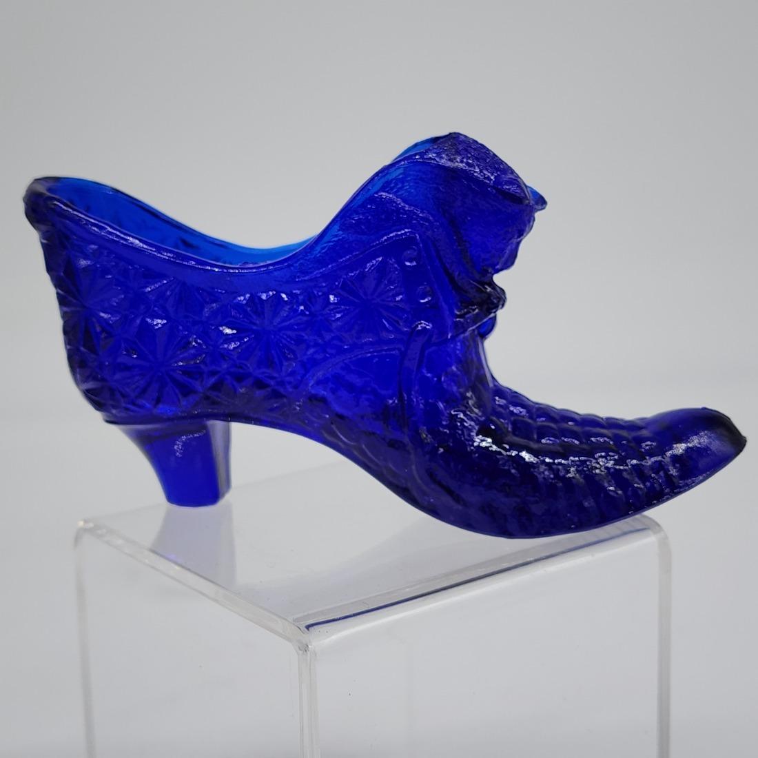 Cobalt Blue Glass Shoe with Lion 6" Long Stamped D in Heart Vintage