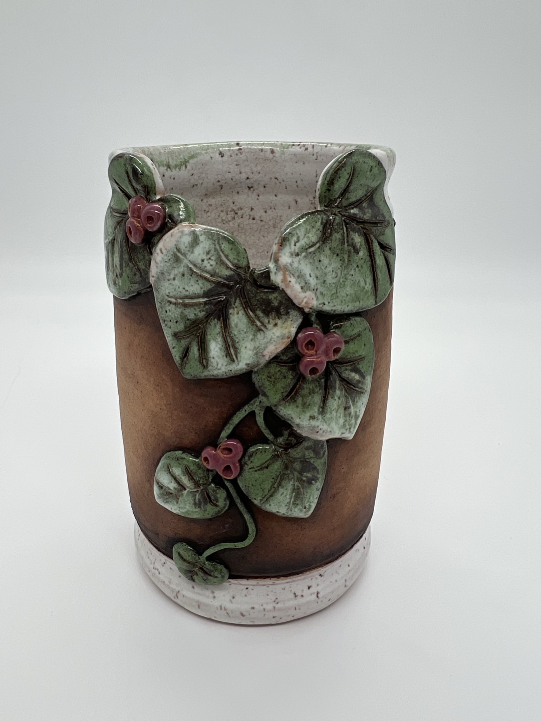 Vintage 1989 Old Patagonia Pottery Applied Ivy Vine Berry Vase