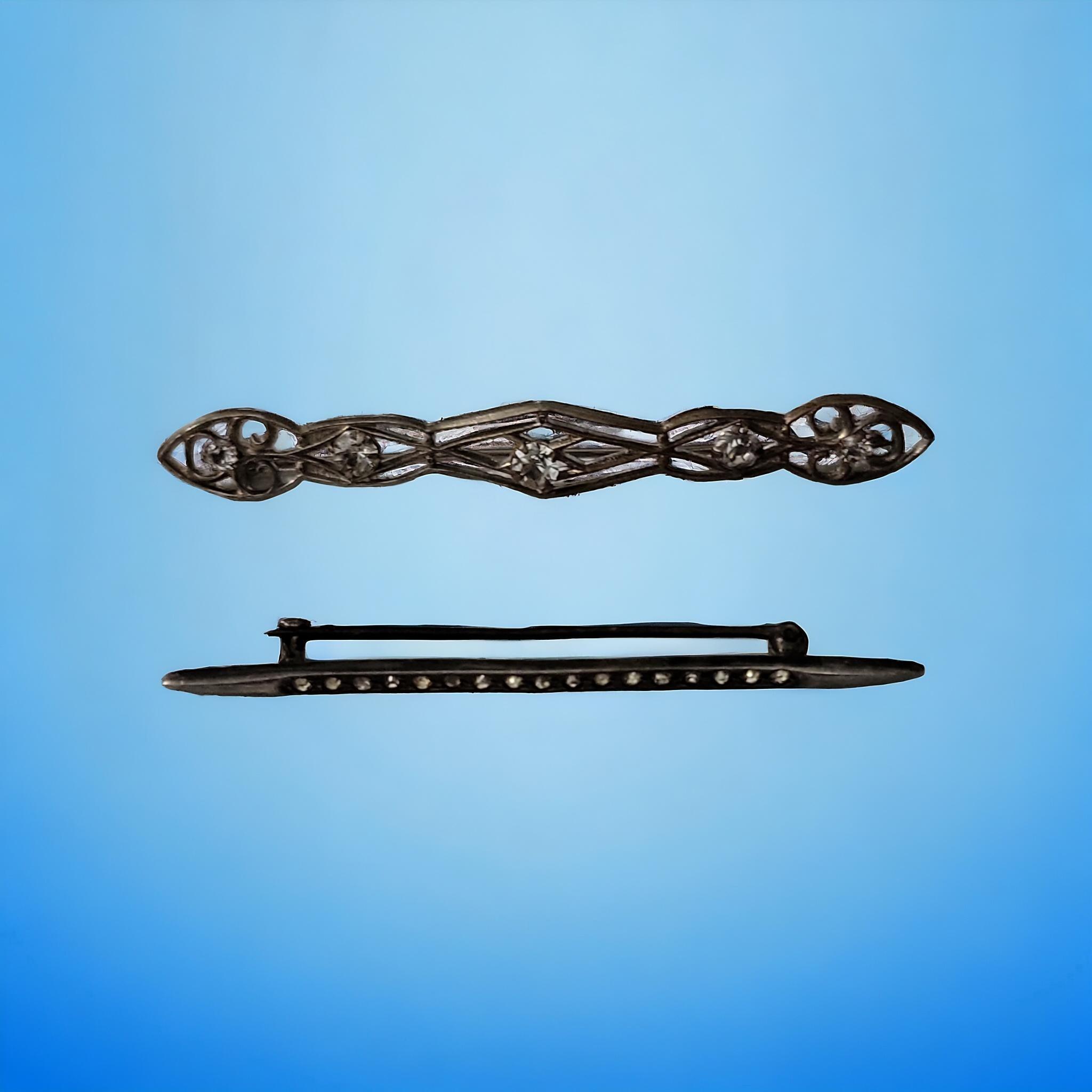 Vintage Bar Pins 2 Art Nouveau Art Deco Styles Clear Rhinestones