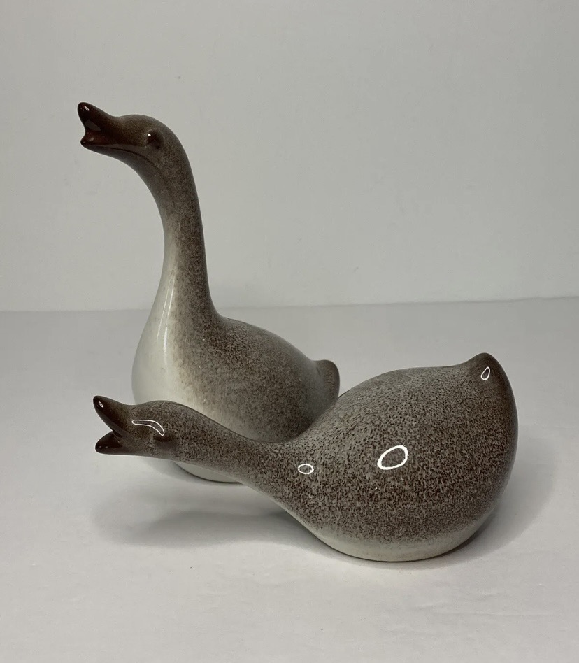 Howard Pierce Brown Speckled Geese Figurines Set Of 2