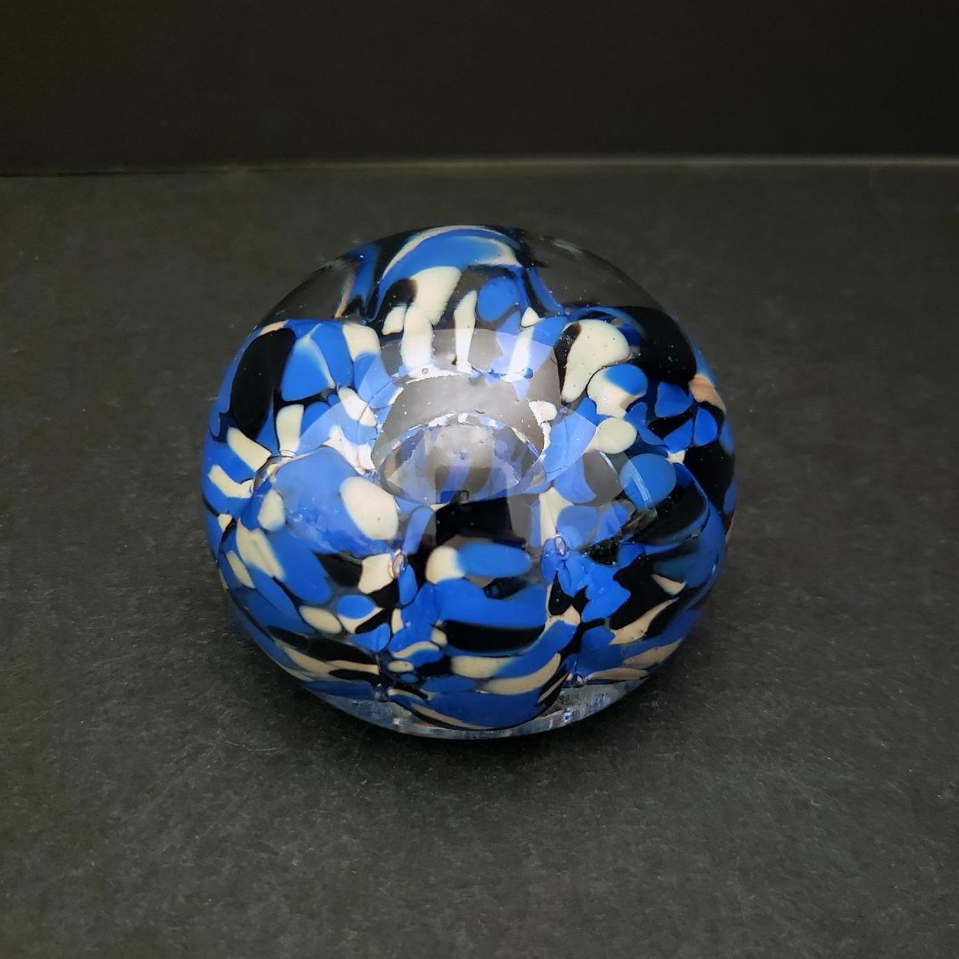 Blue Art Glass Paperweight Hand Blown GW Stamped