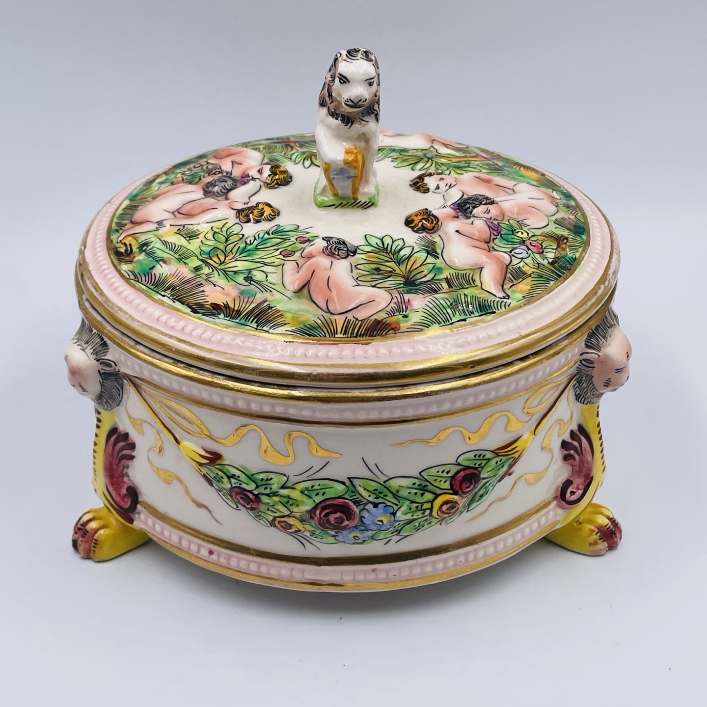 Capodimonte Italy Footed Trinket Box