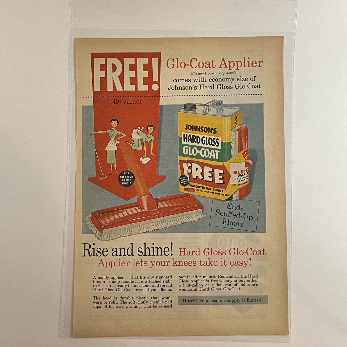 1954 Vintage Johnsons Glo-Coat/Brillo Soap Pads Ad Old Paper Ephemera