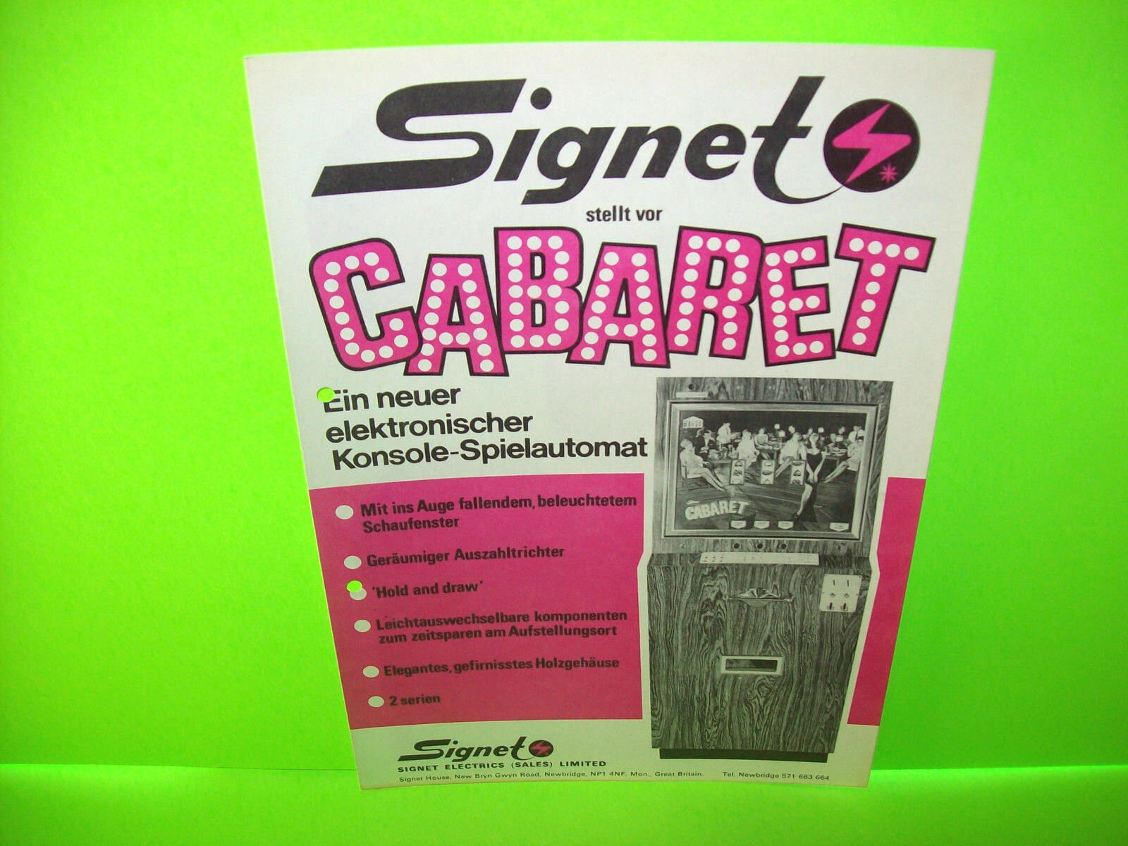Signet CABARET Original Vintage Slot Machine Promo Sales Flyer Adv ...