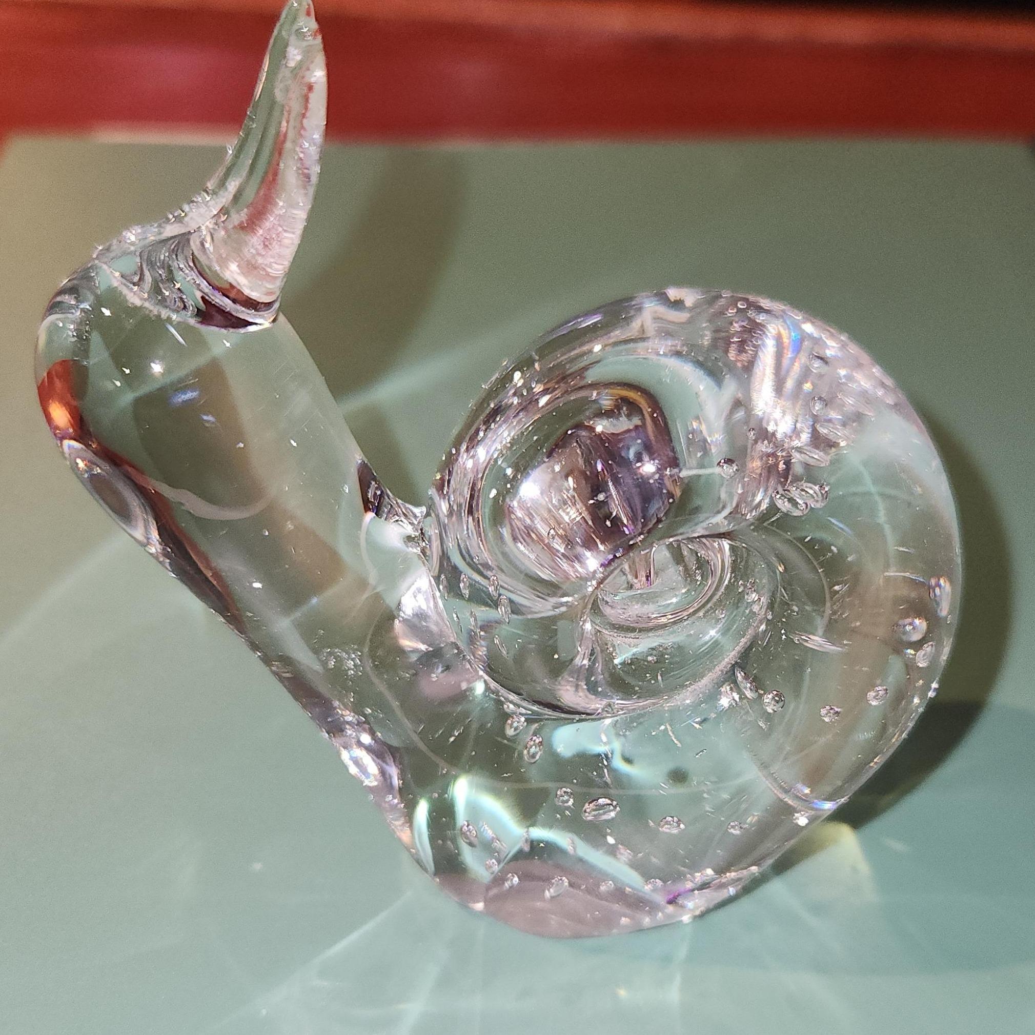 Vintage Clear Art Glass Cute Snail Paperweight