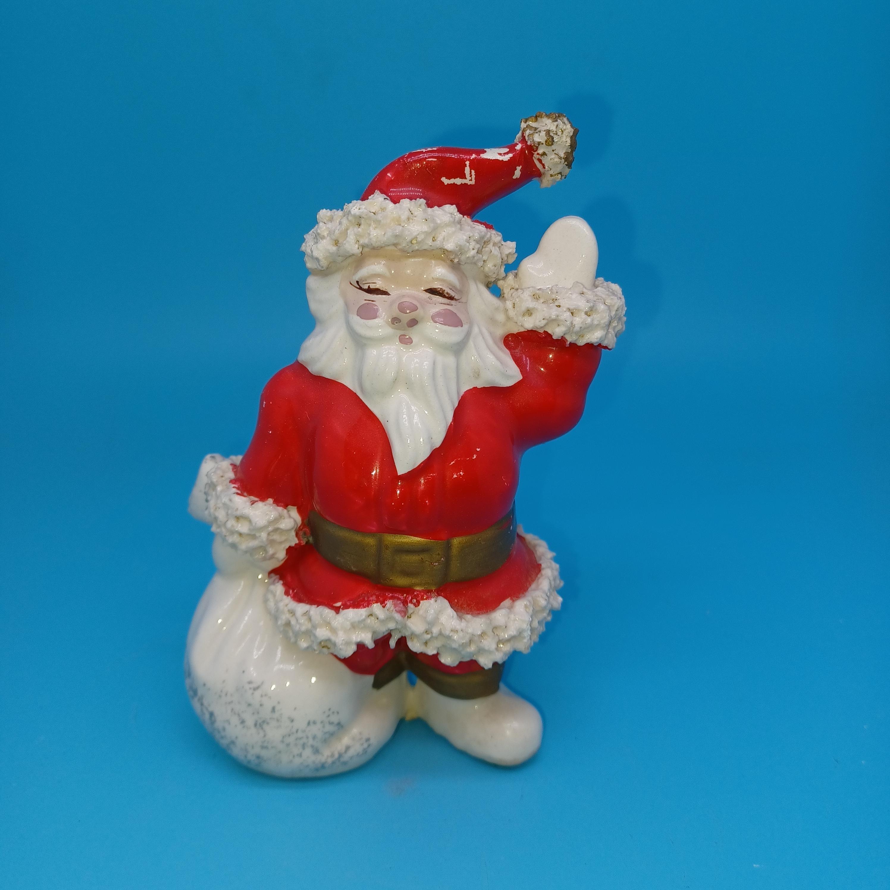 Vintage Santa 60s Christmas Decor Ceramic Spaghetti Trim Santa Figurine ...