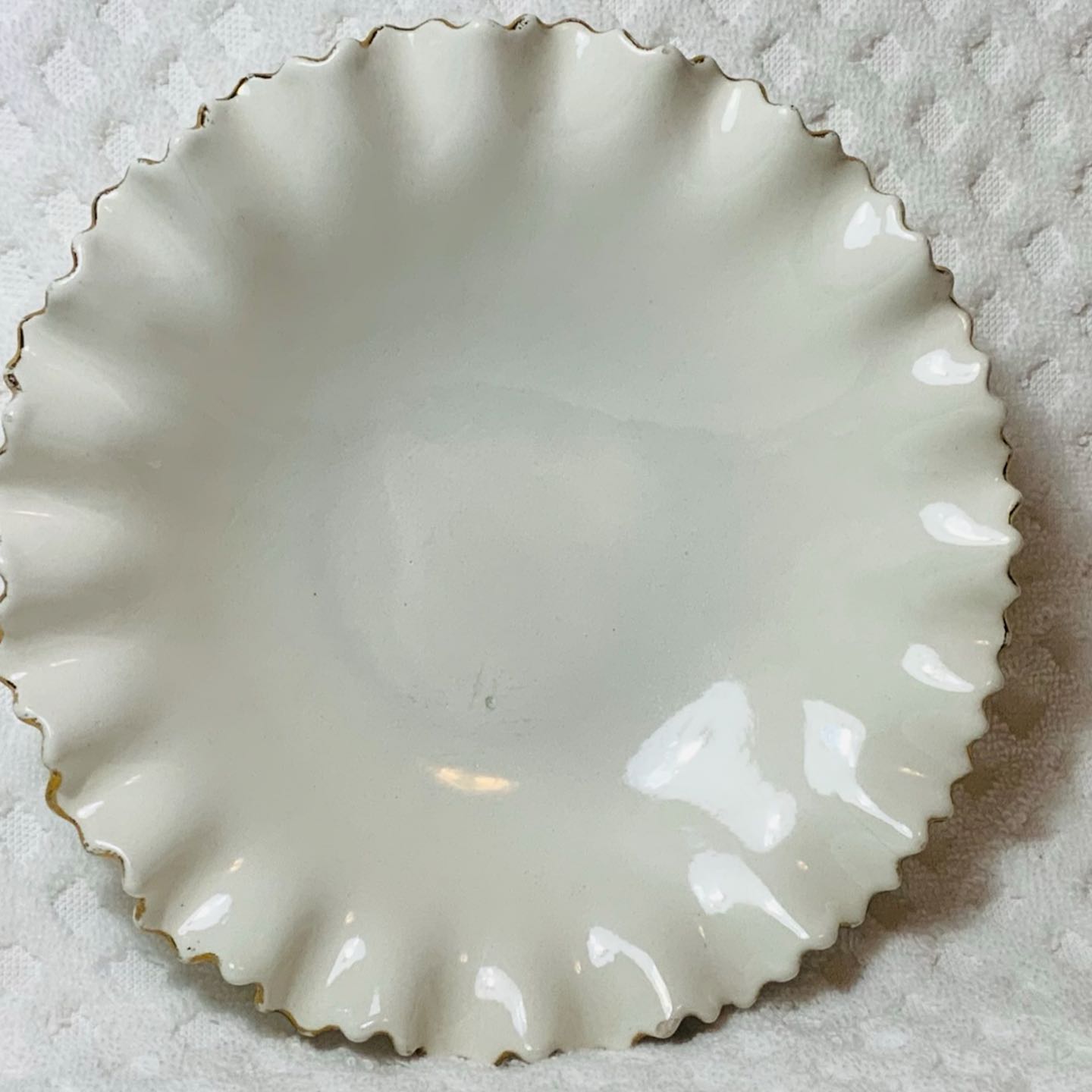 MCM Cream White Ceramic Bowl Trinket Candy Dish With Gold Color Edging