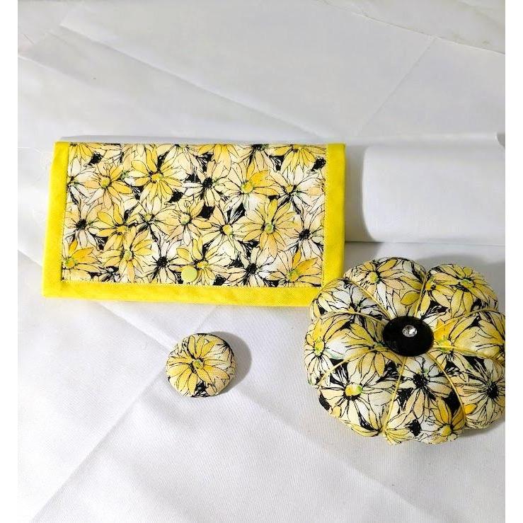 Handmade Needle Keeper Set, 3 pieces. Yellow Daisies Floral Print