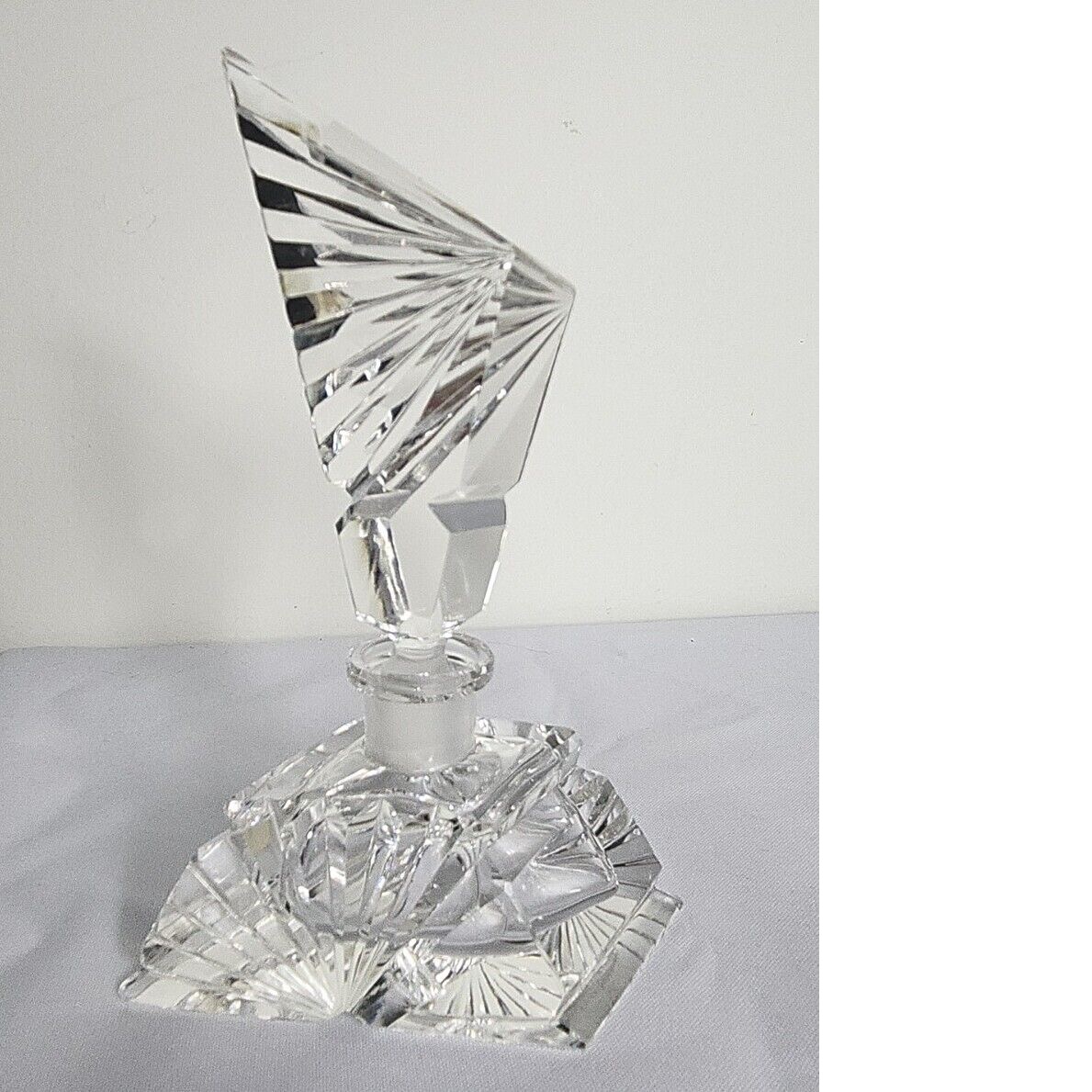 Art Deco Asymmetrical Hand Cut Faceted Crystal Perfume Bottle W. Germany