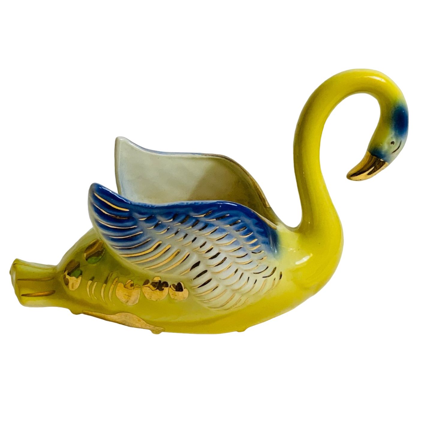 MCM Graceful Hand Painted Swan Planter Yellow Ceramic Warranted 22k ...