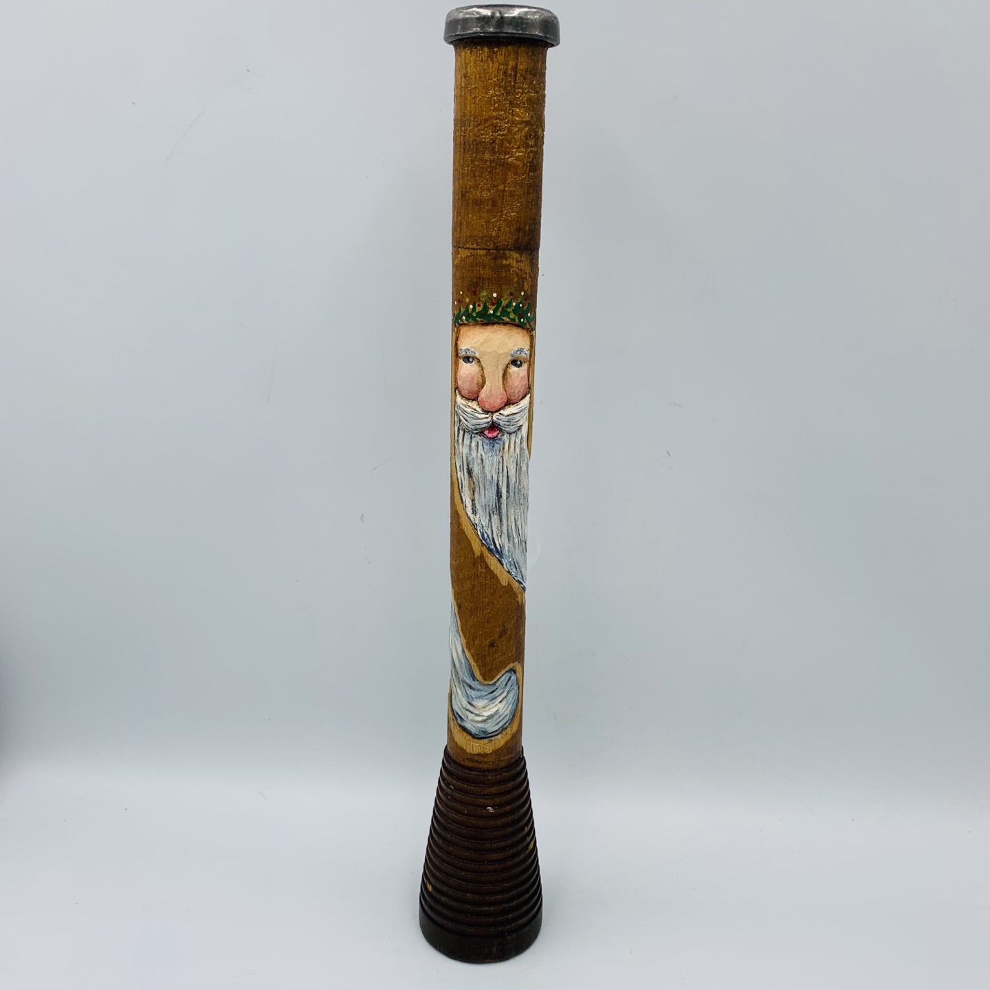 Hand Carved Signed Santa Claus From Antique Wood Bobbin