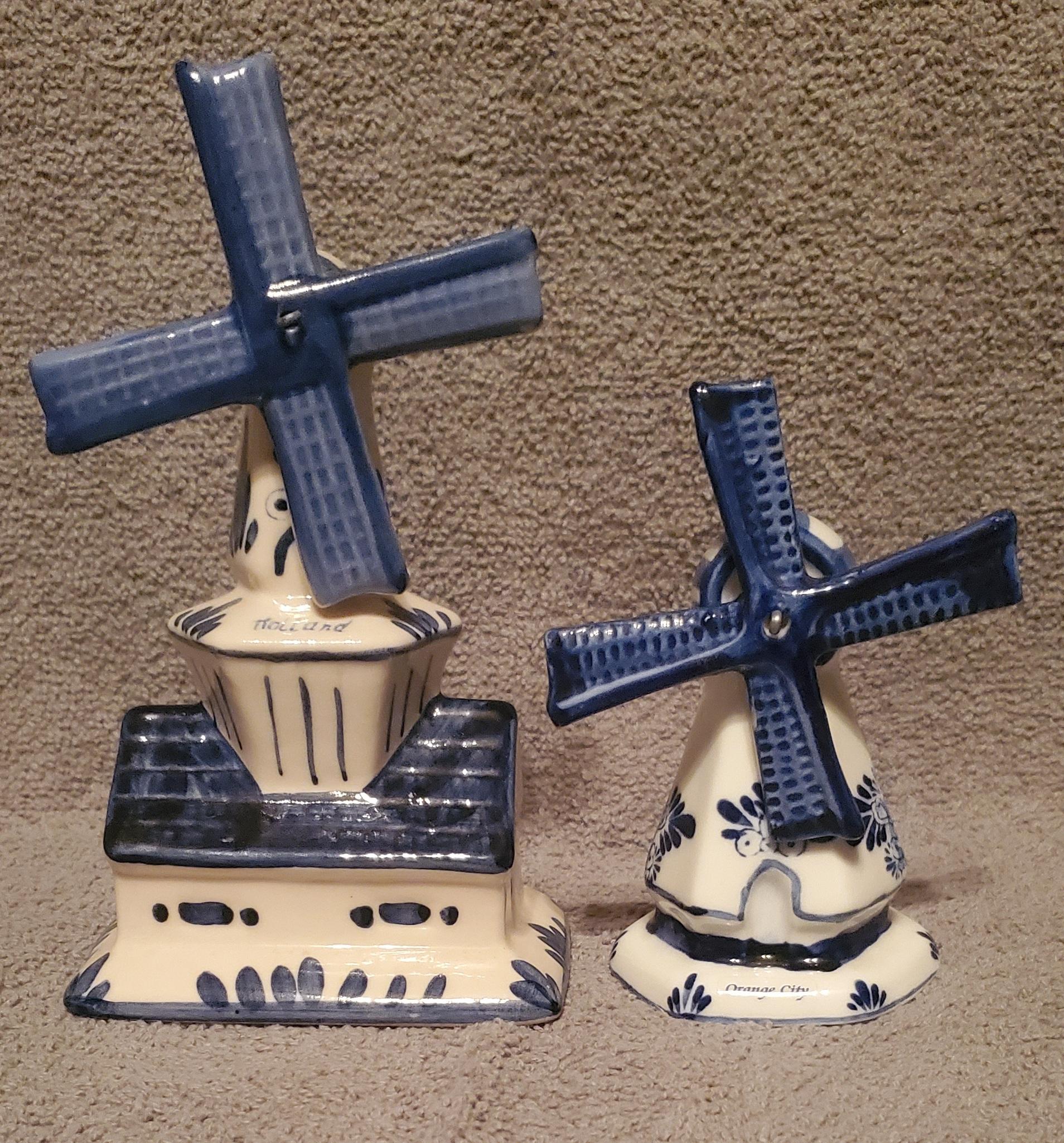 Two Hand Painted Delft Blue Holland Porcelain Windmills With Rotating ...