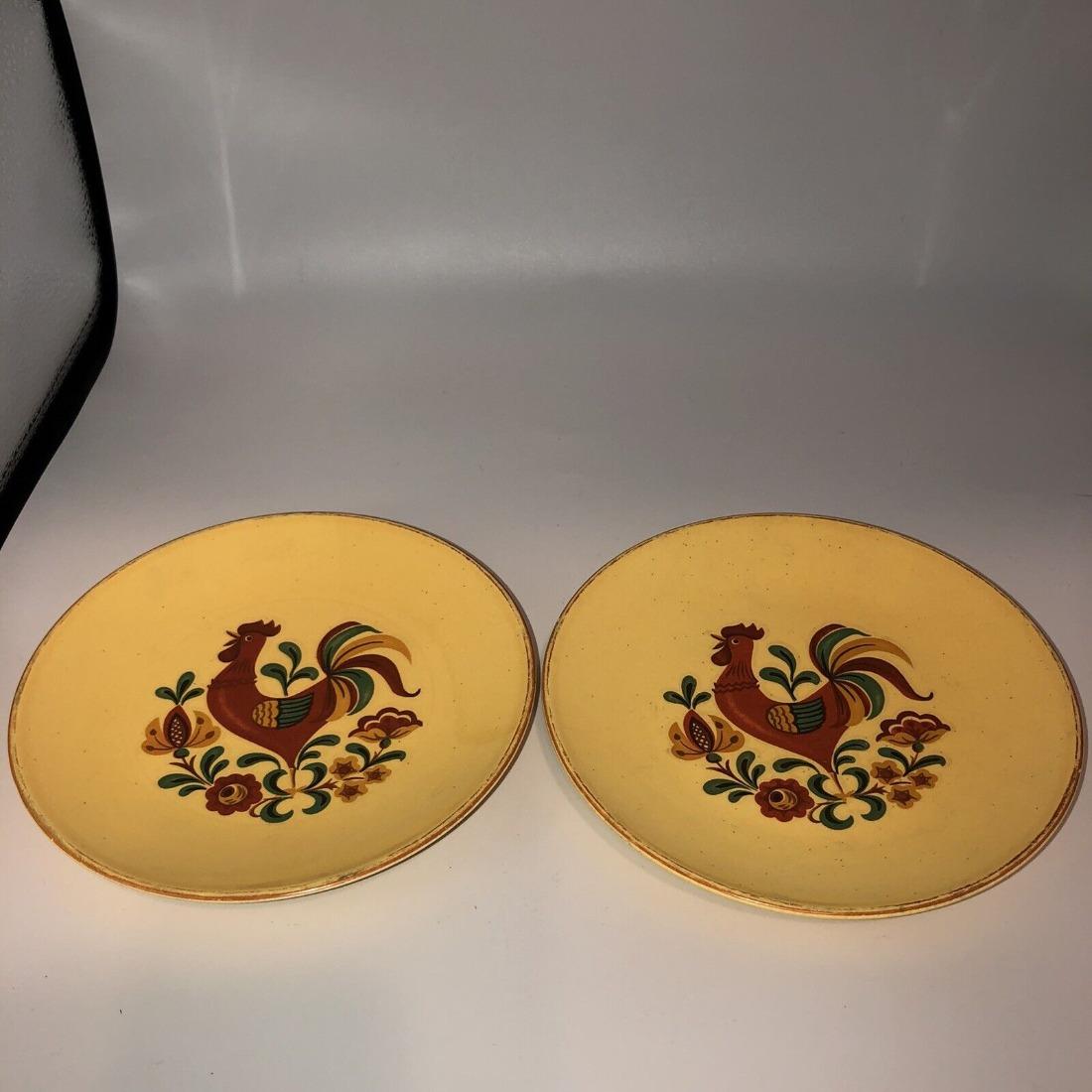 Vintage Yellow Rooster 2 Salad/Bread/Snack Plates Cute