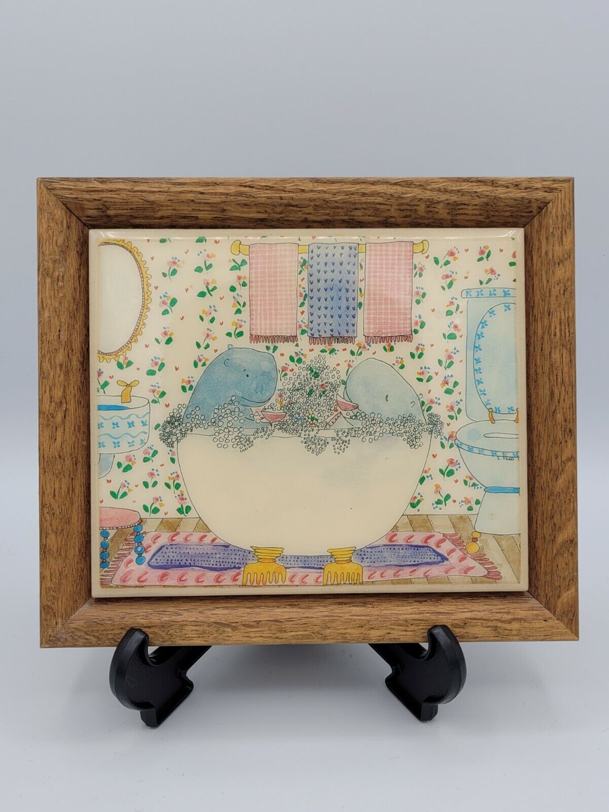 Kimberly Enterprises Tiles Bath Time Hippos Vintage Decoration Tile