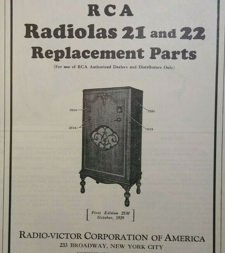 RCA Radiolas 21 and 22 Vintage Original Replacement Parts Radio Victor ...
