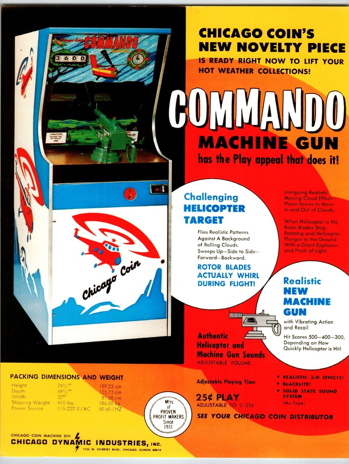 Commando Arcade FLYER Original 1973 Machine Gun Game Retro Vintage ...