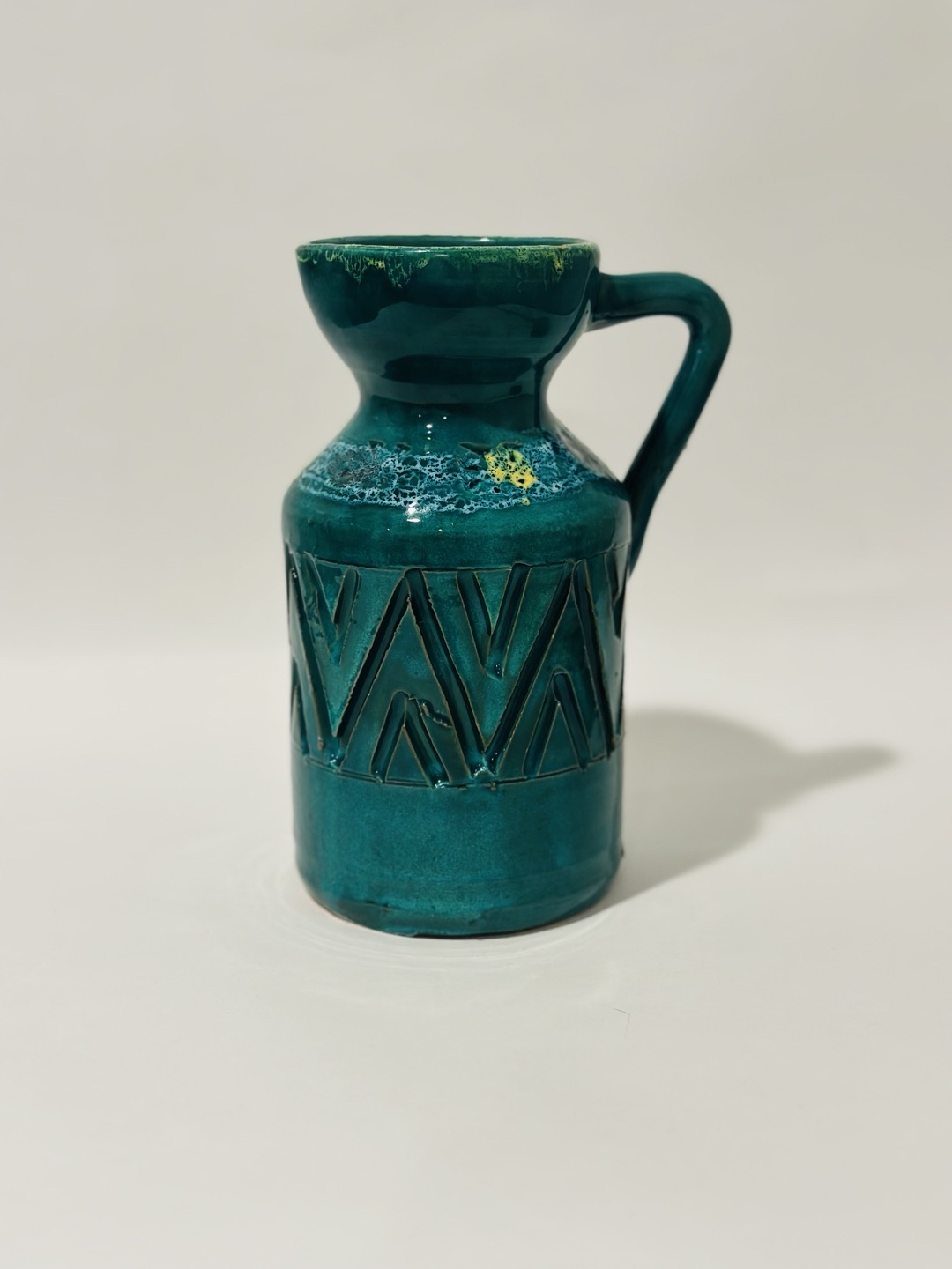 VTG MCM BITOSSI STYLE GREEN BLUE INCISED VASE PITCHER ROSENTHAL NETTER