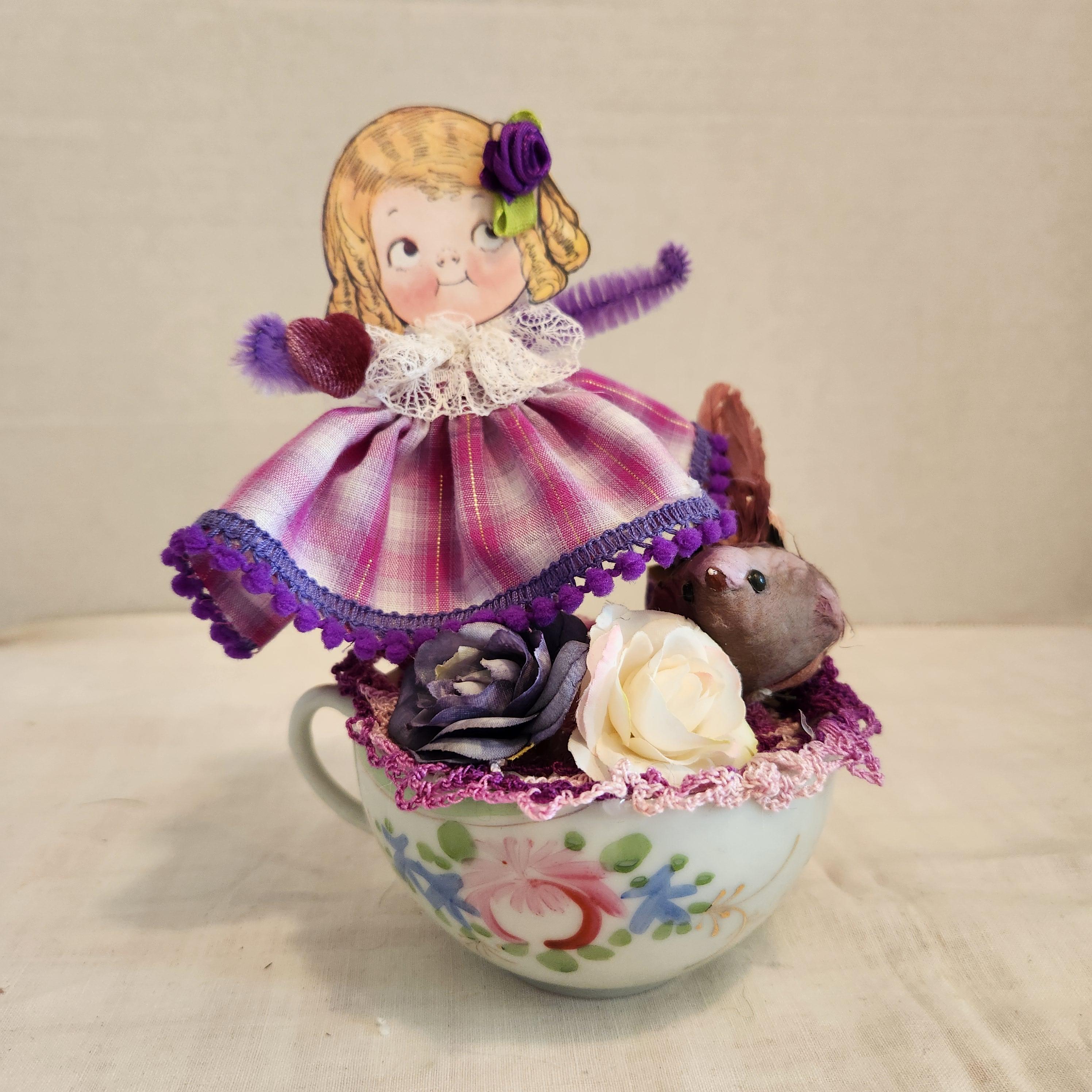 Purple Dolly Dingle Tea Cup Doll