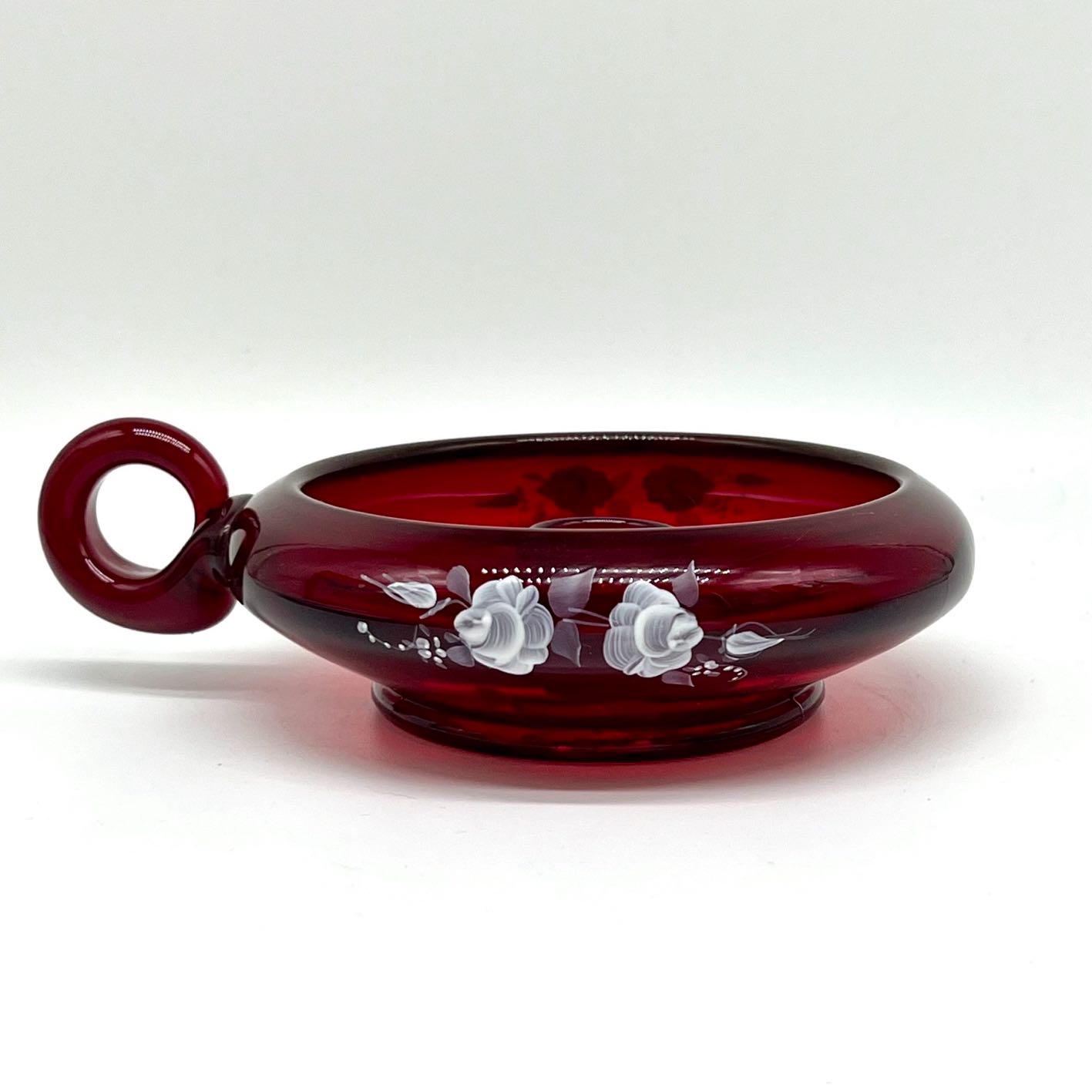 Vintage Fenton Glass Ruby Red Hand Painted Candlestick Holder with ...