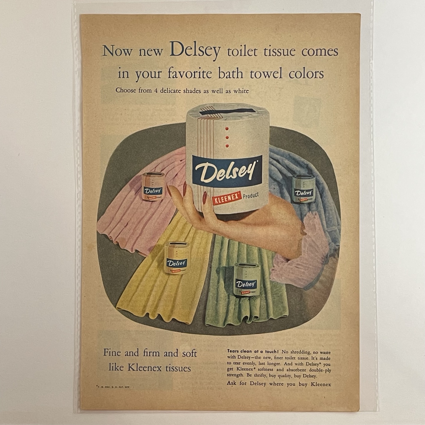 1954 Vintage Delsey Toilet Tissue Ad Old Paper Ephemera