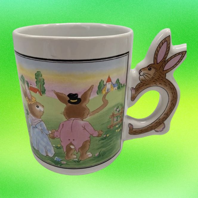 Set Of 2 Bunny Easter Coffee Tea Mugs With Bunny Handles