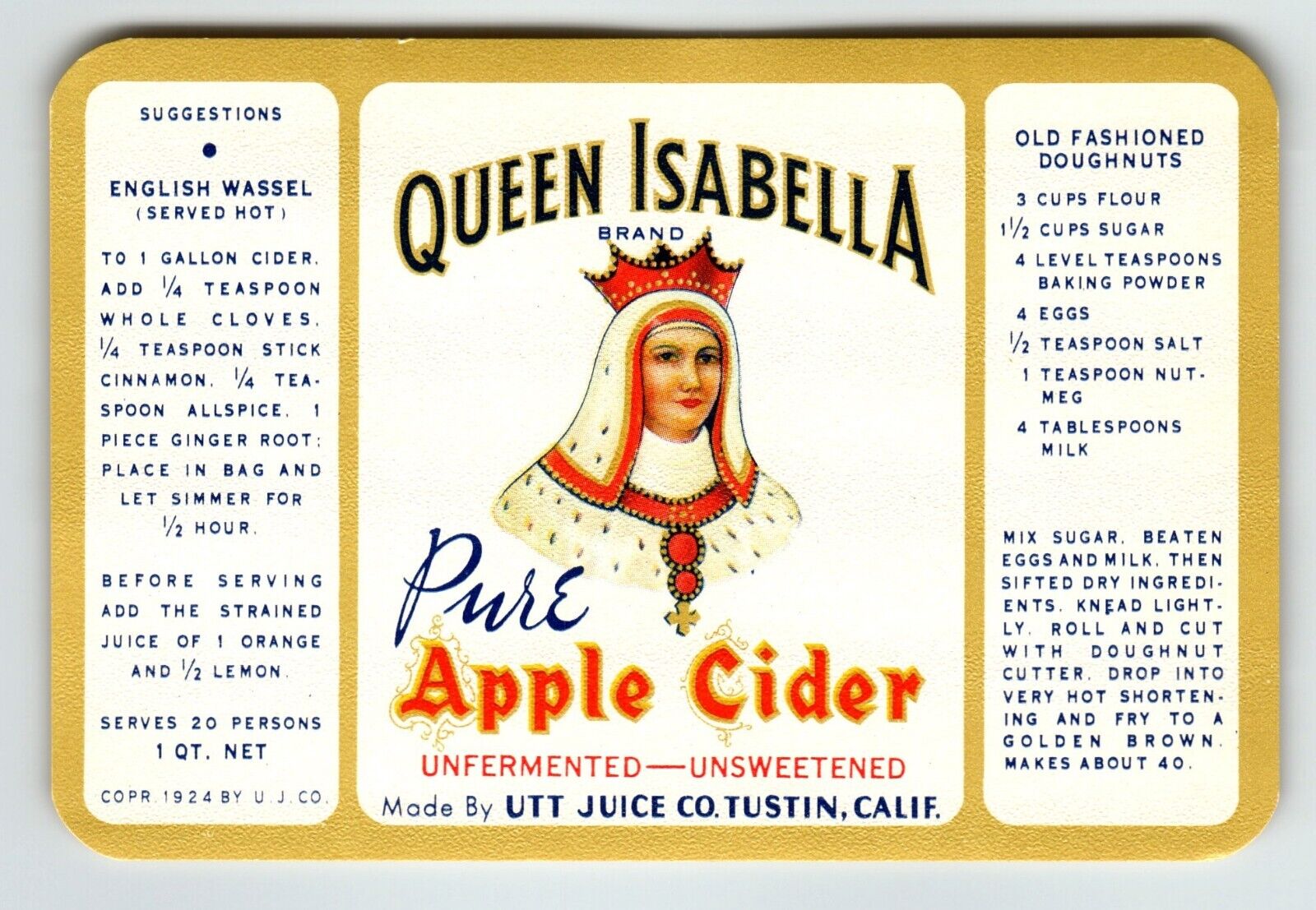 Queen Isabella In Crown Pure Apple Cider Label Original Vintage ...