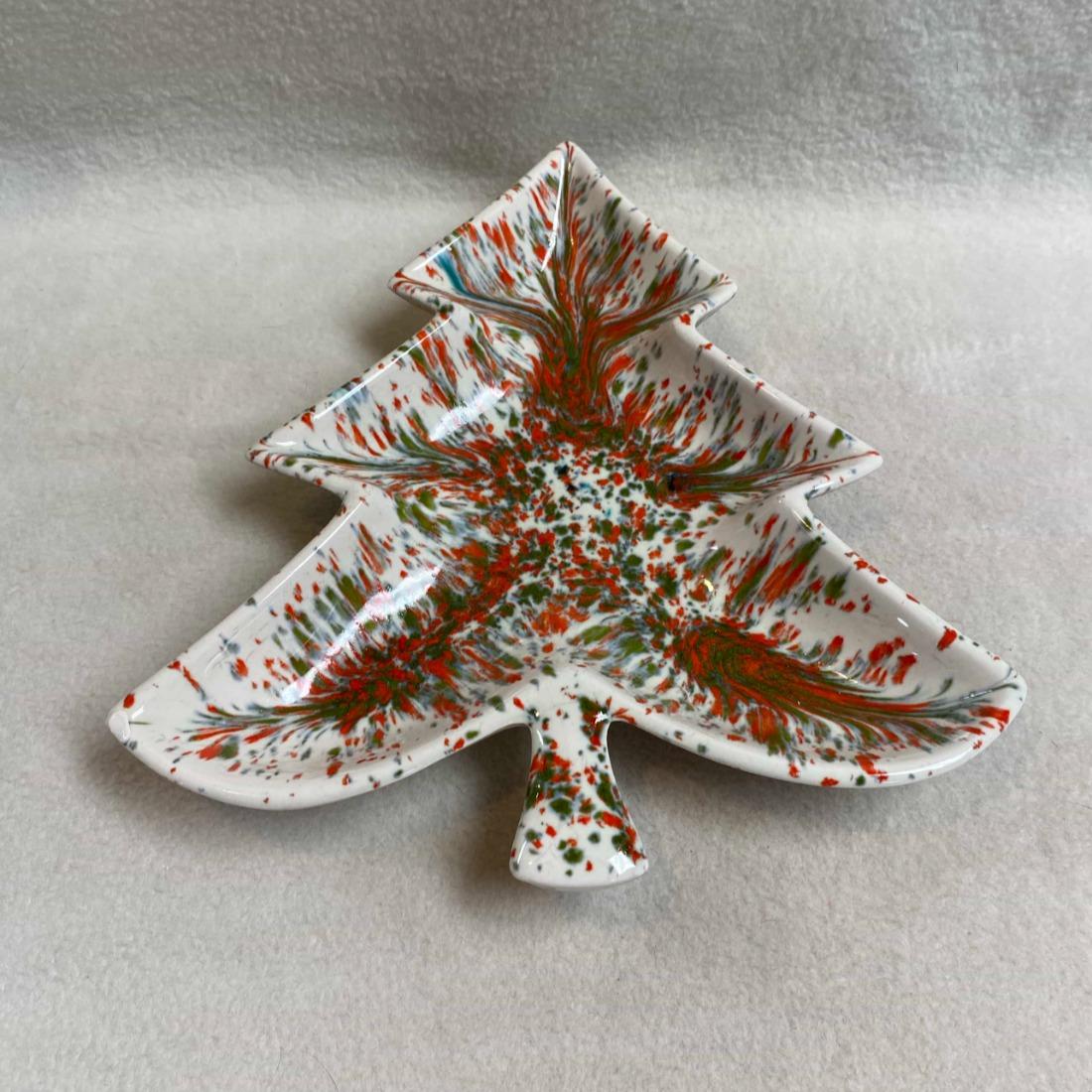 Vintage Ceramic Splatter Christmas Tree Dish (V056)