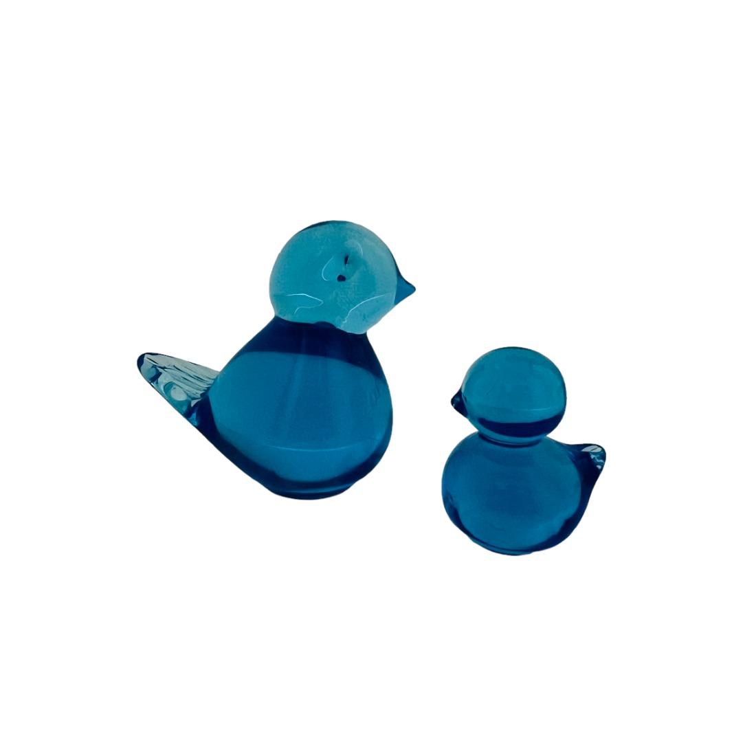 Pair of Blue Crystal Art Glass Bird Paperweights from Larson USA