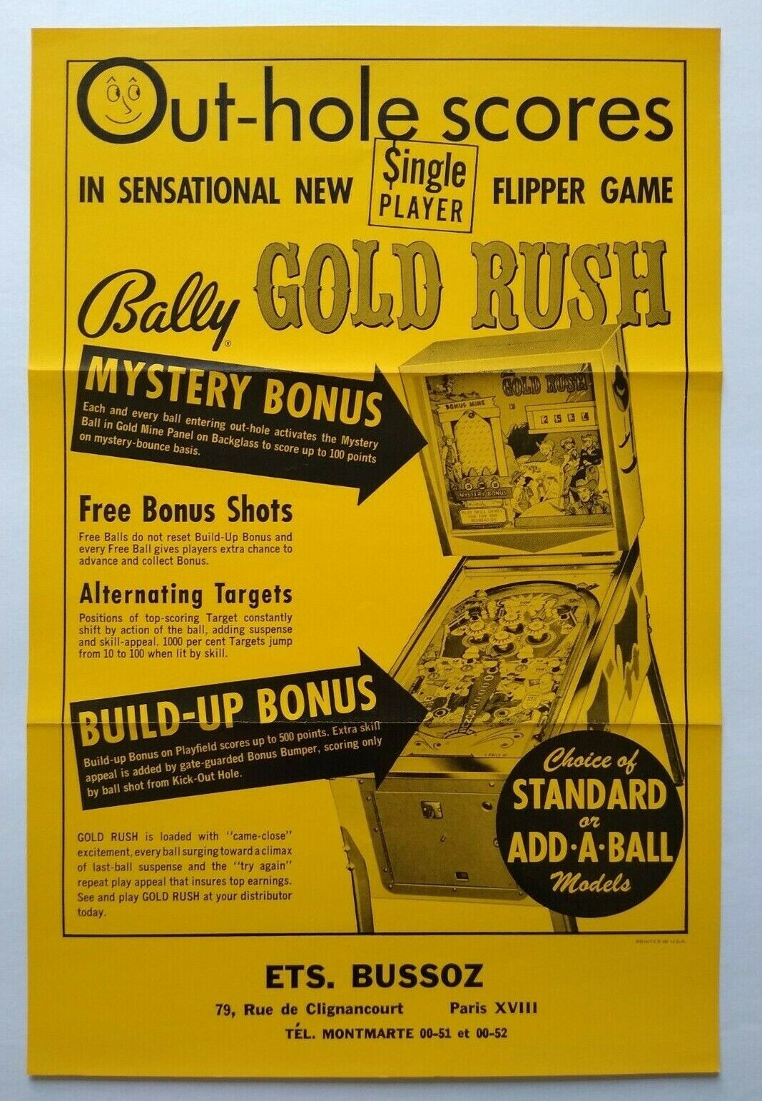 Gold Rush Pinball FLYER 1966 Original Game Retro Vintage Art Wild West ...