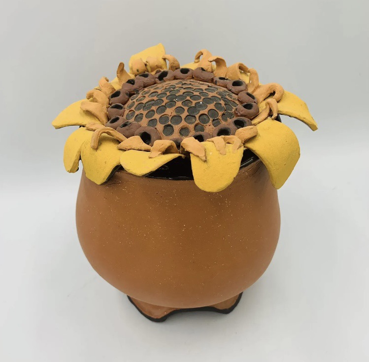 Studio Pottery Sunflower Vessel Canister Jar Made In Eagle River Alaska