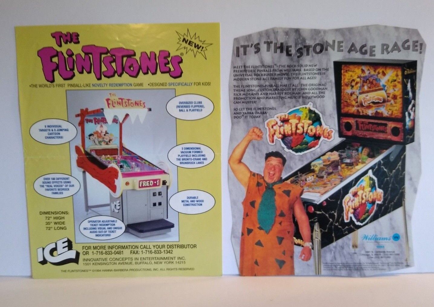 The Flintstones Original 1994 Set Of 2 Pinball Machine Flyers Vintage Retro