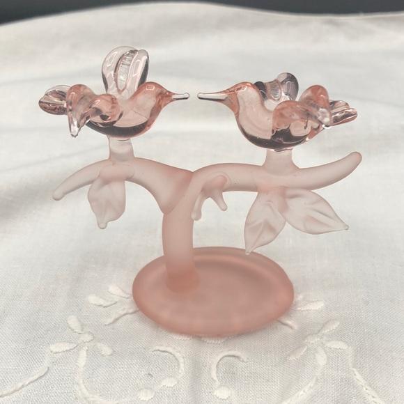 Vintage Pink Glass Bird Figurine, Pink Clear and Satin Glass Birds on ...