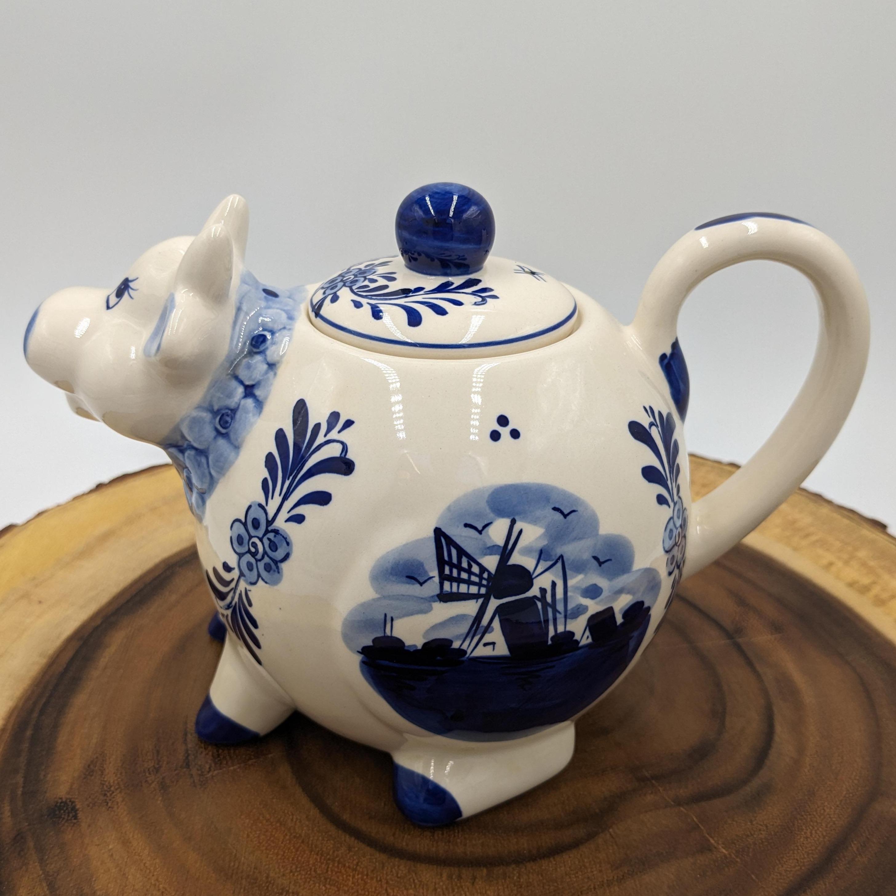 Vintage D.A.I.C. Delft Blue Hand-painted Ceramic Cow Teapot