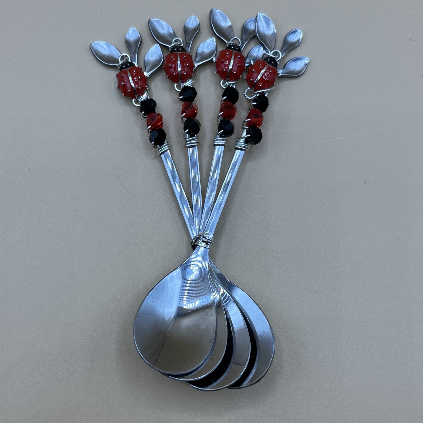 Handmade By Me-Lady Bug Decorated Teaspoons