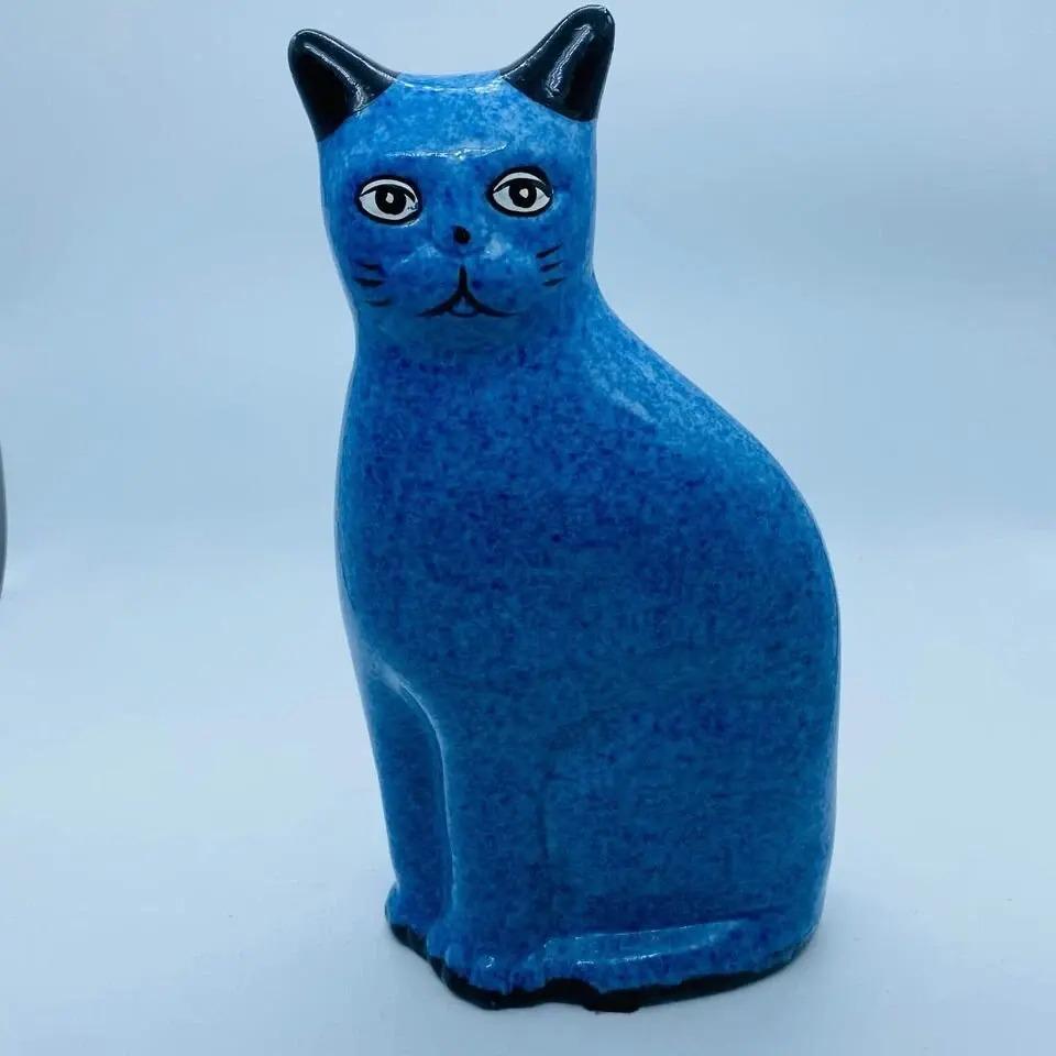 1984 Calico sponge ware blue cat figurine 11 inches tall